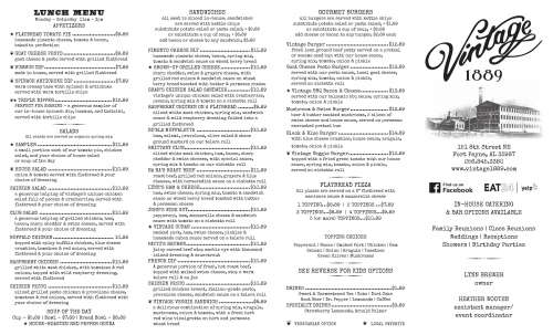 Vintage 1889 Cafe menu in Fort Payne, Alabama, USA