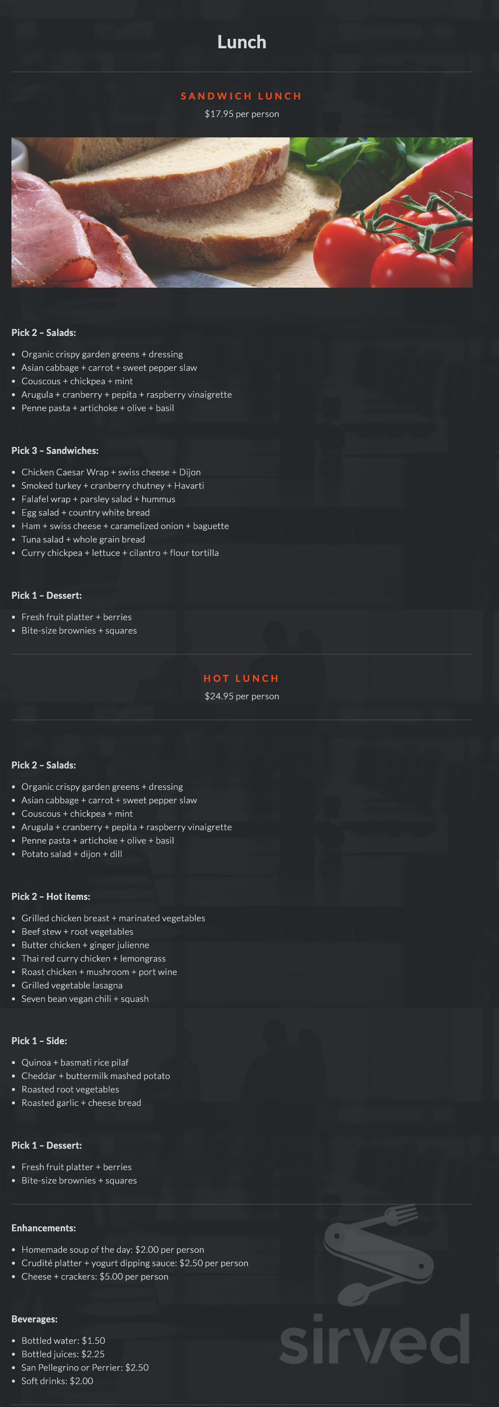 Menu - Mississauga ON's Avondale Foodworks | Sirved