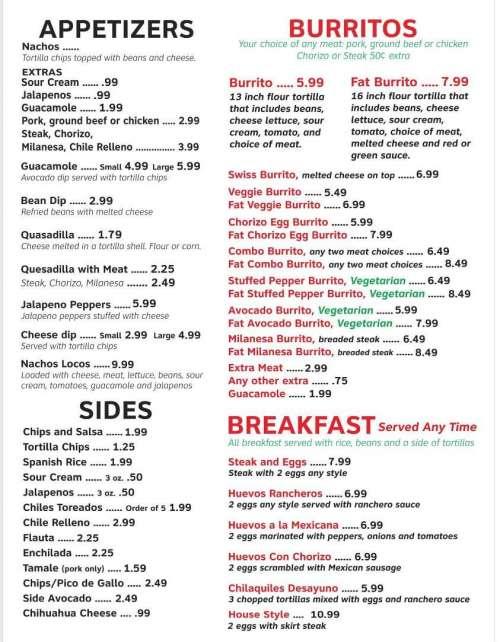 Fat Burrito menu in Crown Point, Indiana, USA