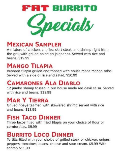 Fat Burrito menu in Crown Point, Indiana, USA
