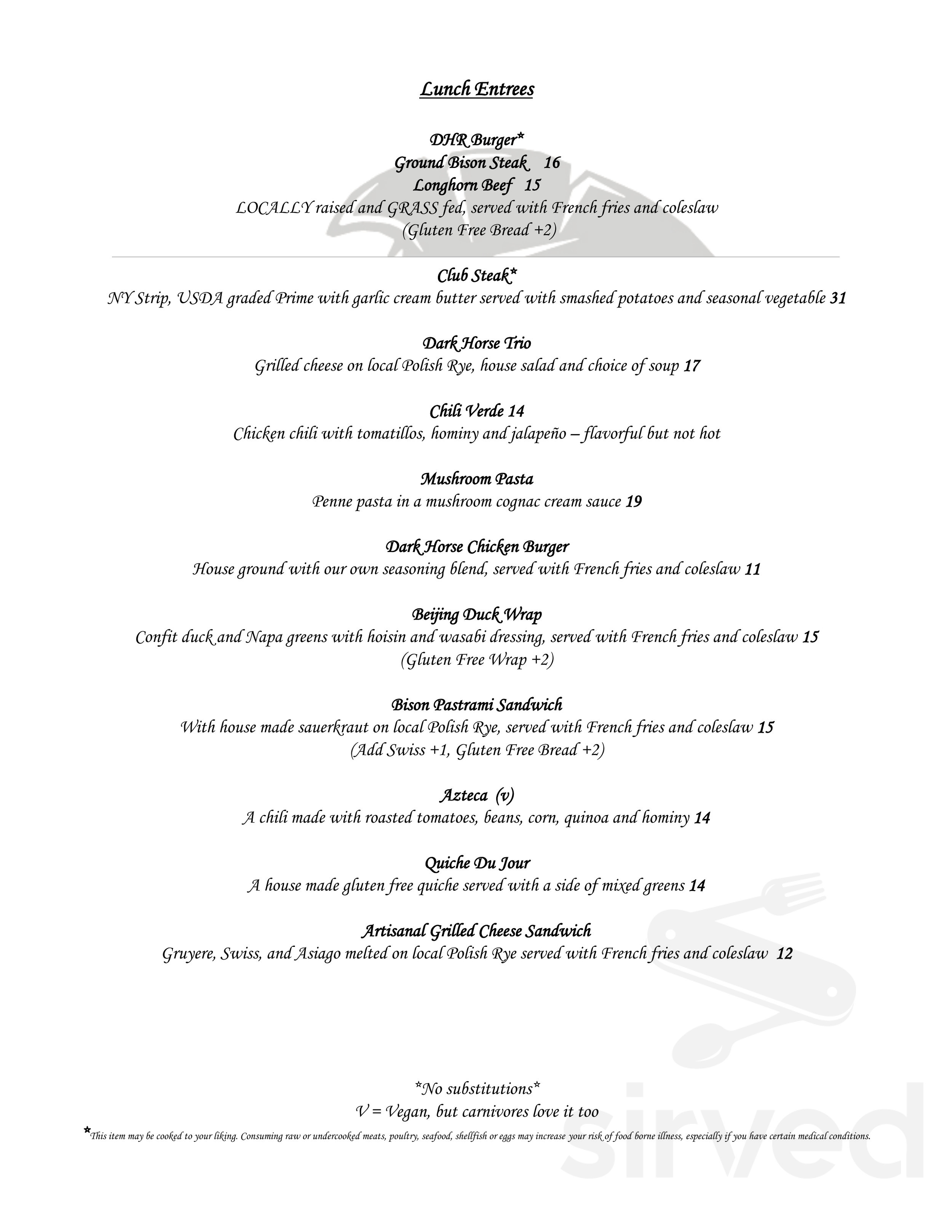 Menu for Dark Horse Restaurant in Riverhead, NY | Sirved