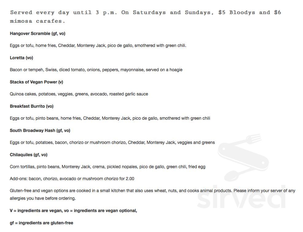 Menu - Denver CO's Sputnik | Sirved