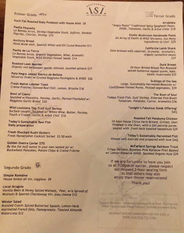 Asa Restaurant | Los Gatos menus in Los Gatos, California, United States