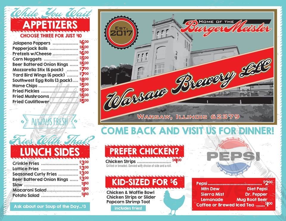 Warsaw Brewery LLC menu in Warsaw, Illinois, USA