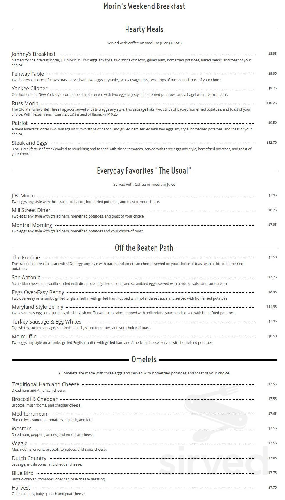 Morin's Hometown Bar & Grille menu in Attleboro, Massachusetts, USA