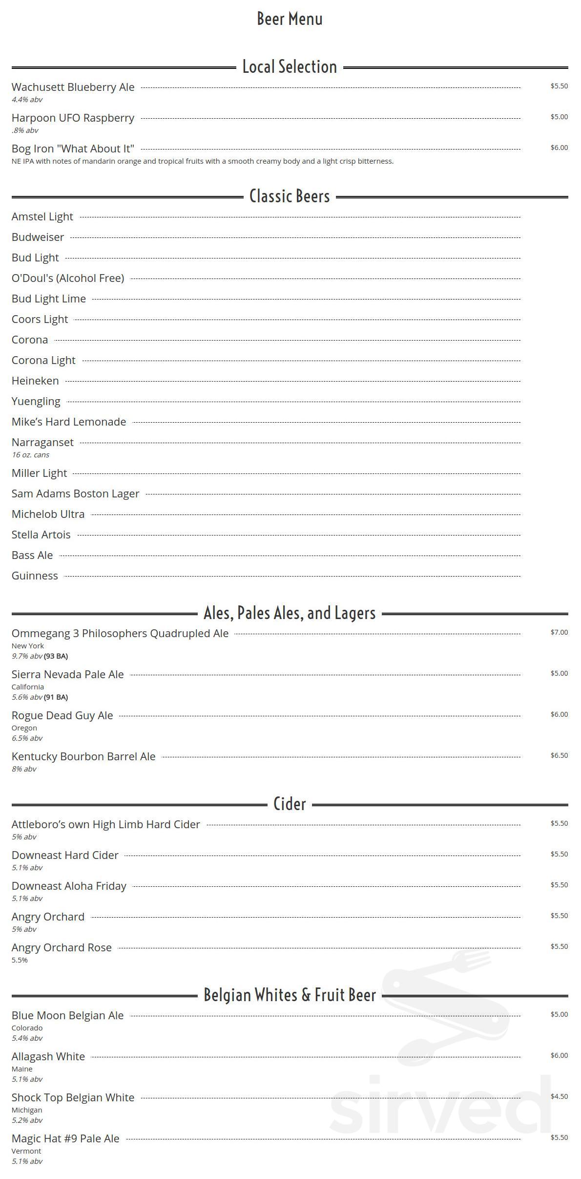 Morin's Hometown Bar & Grille Menu - Attleboro, Massachusetts | Sirved