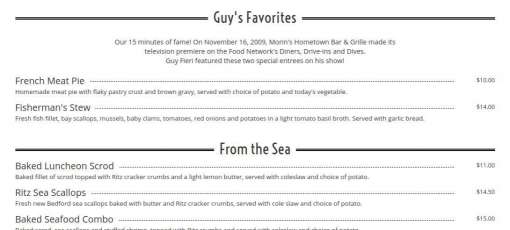 Menu for Morin's Hometown Bar & Grille in Attleboro, MA | Sirved