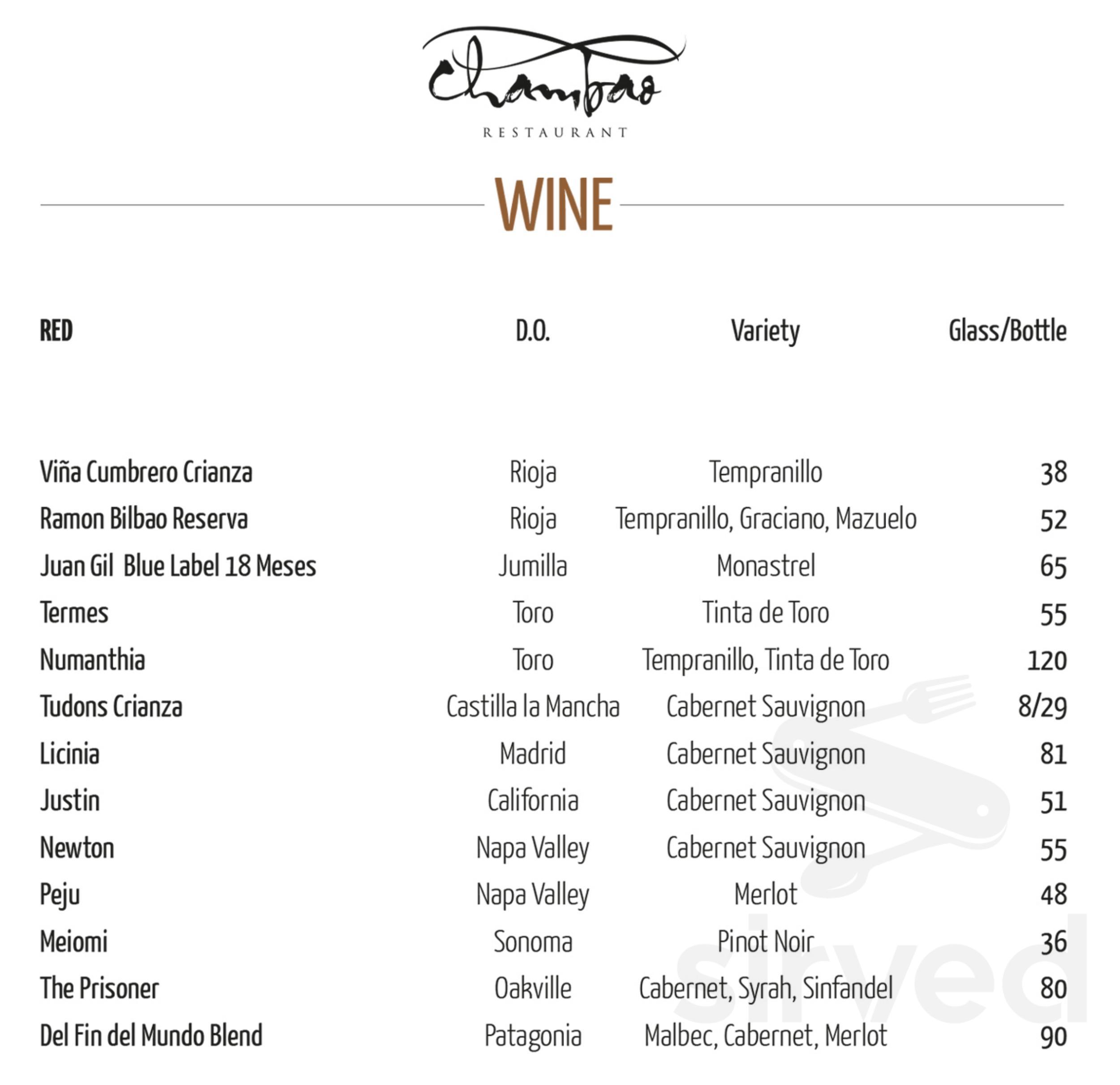 Chambao Restaurant menu in Miami, Florida, USA