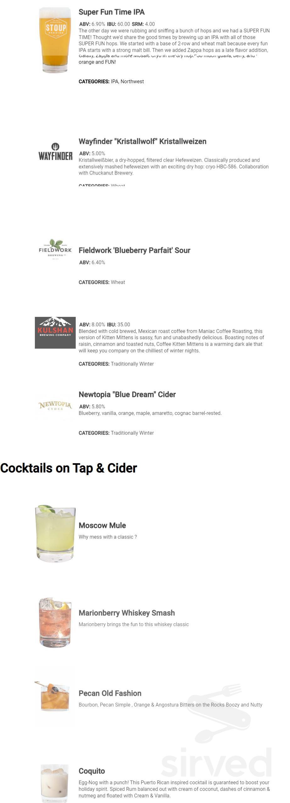 Menu for Stoup Brewing Kenmore in Kenmore, Washington, United States