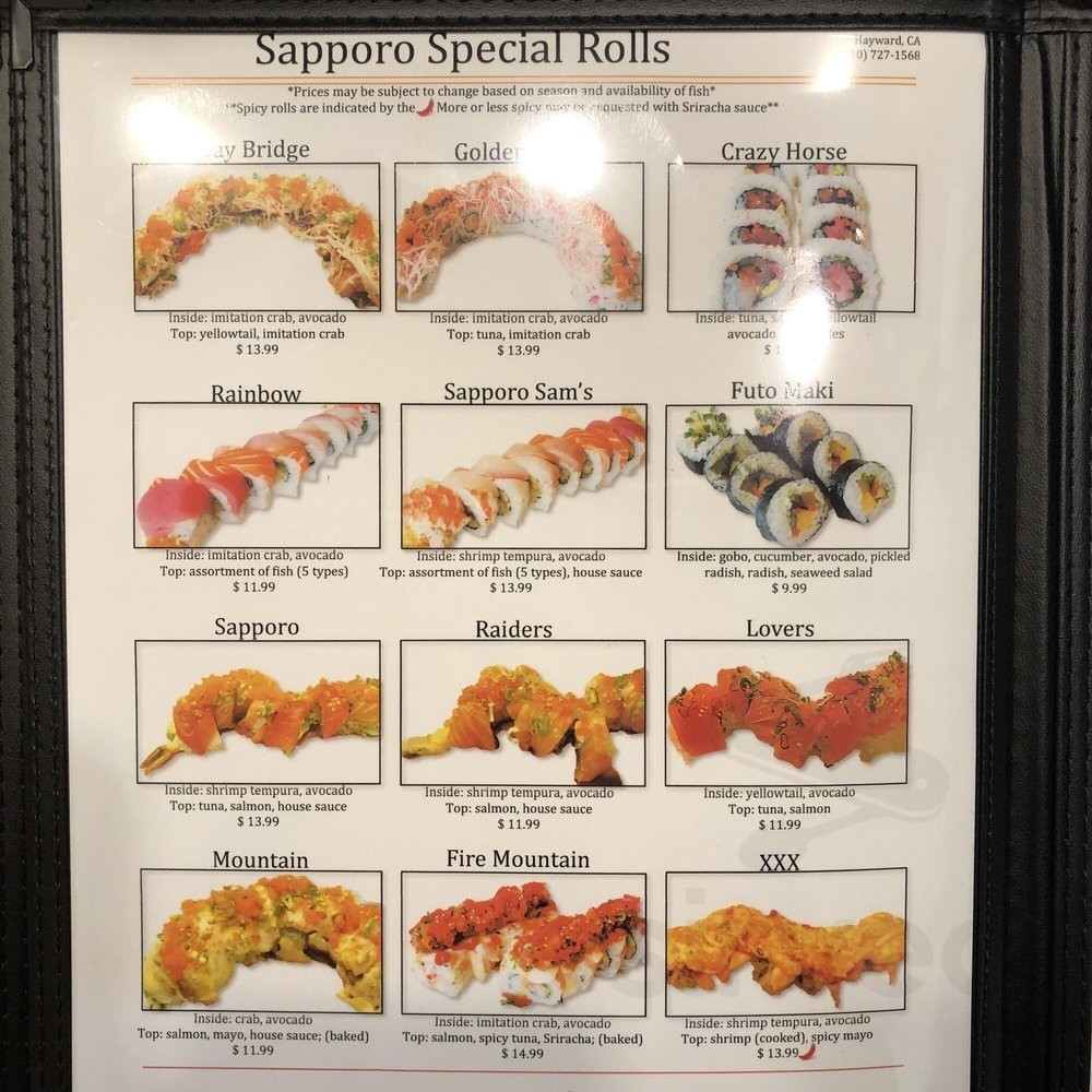 Menu - Hayward CA's Sapporo Japanese Restaurant | Sirved