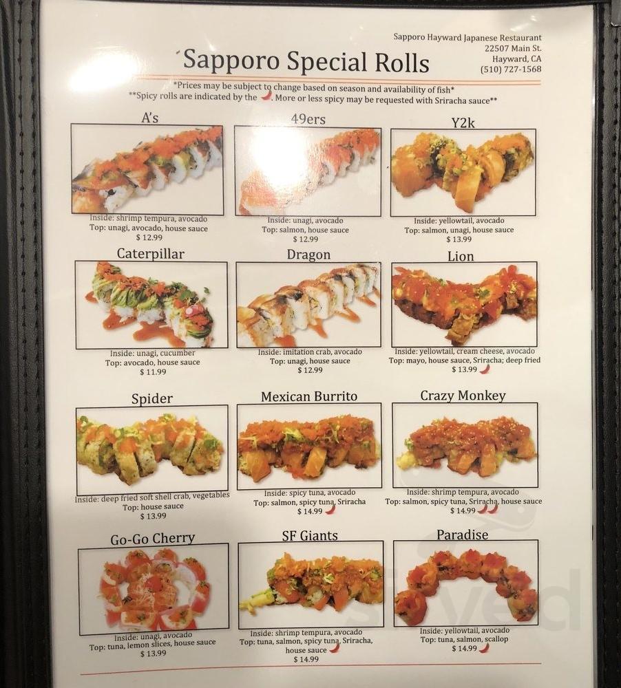 Menu - Hayward CA's Sapporo Japanese Restaurant | Sirved