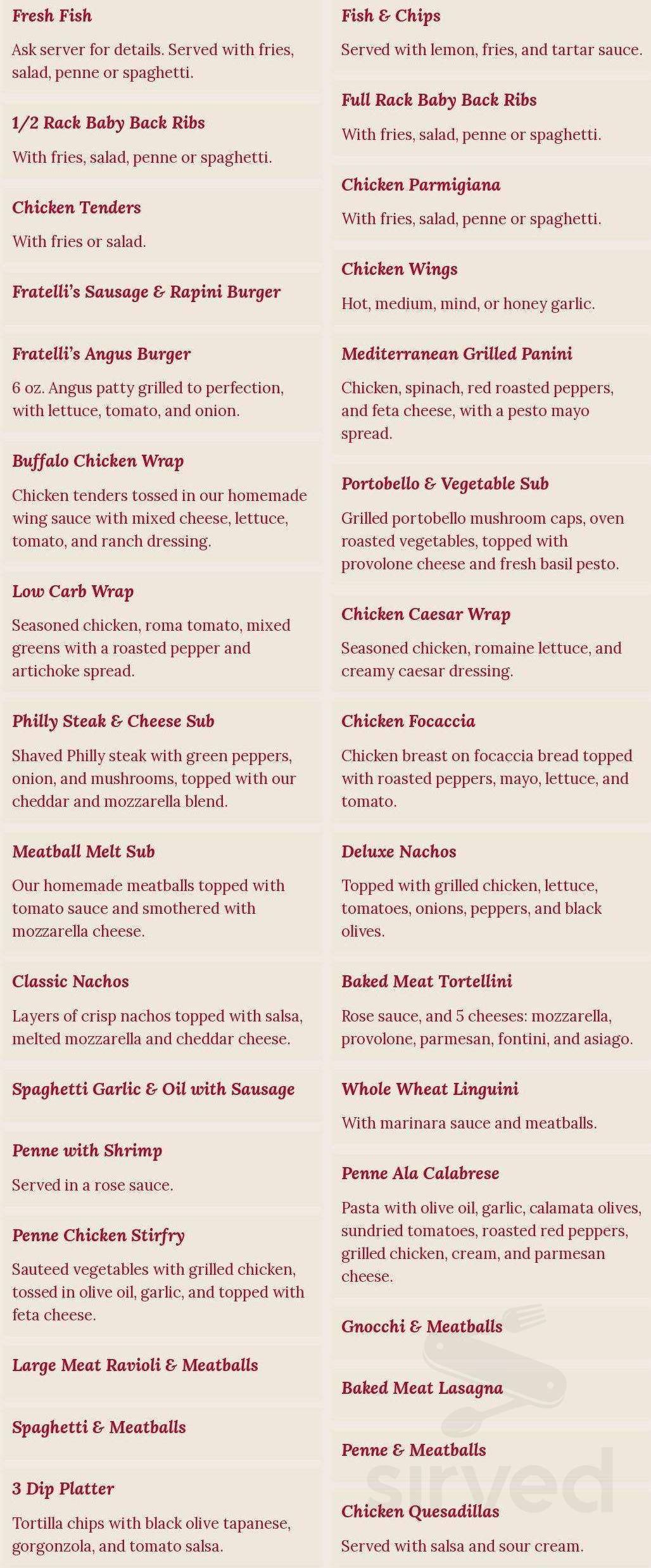 Menu - Sault Ste. Marie ON's Fratelli's Kitchen | Sirved