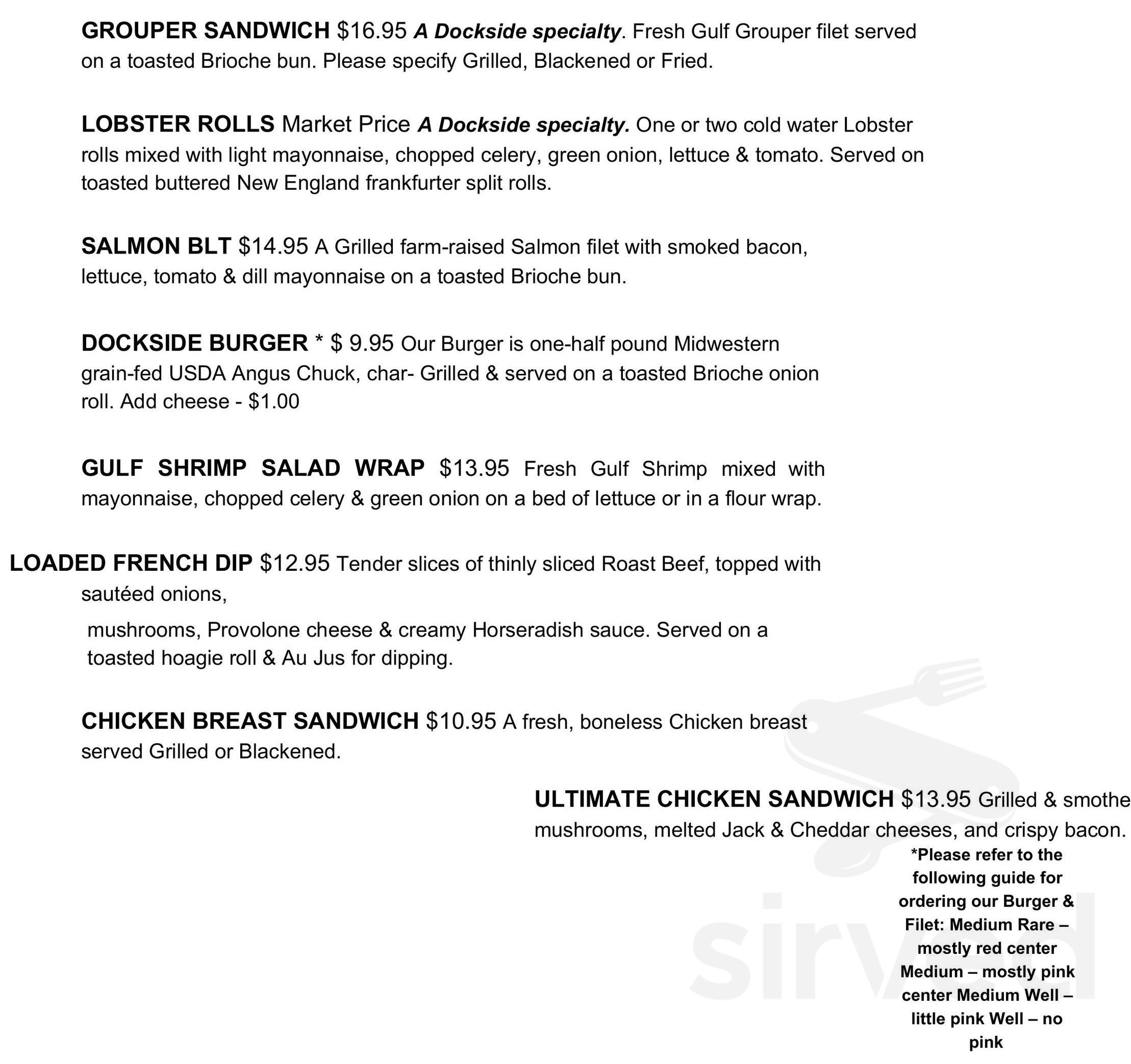 Menu - Venice FL's Dockside Waterfront Grill | Sirved