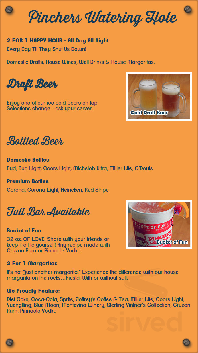 Pinchers menu in Lakewood Ranch, Florida, USA