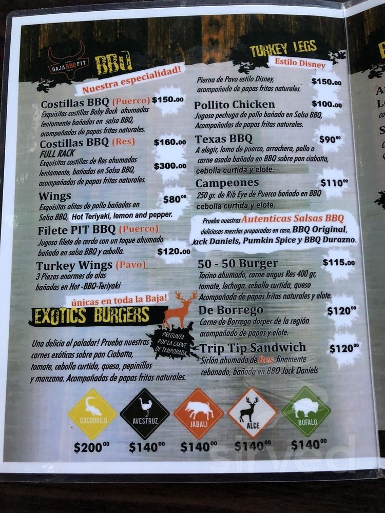 Baja BBQ pit Tijuana menu in 22000 Tijuana, B.C., Mexico