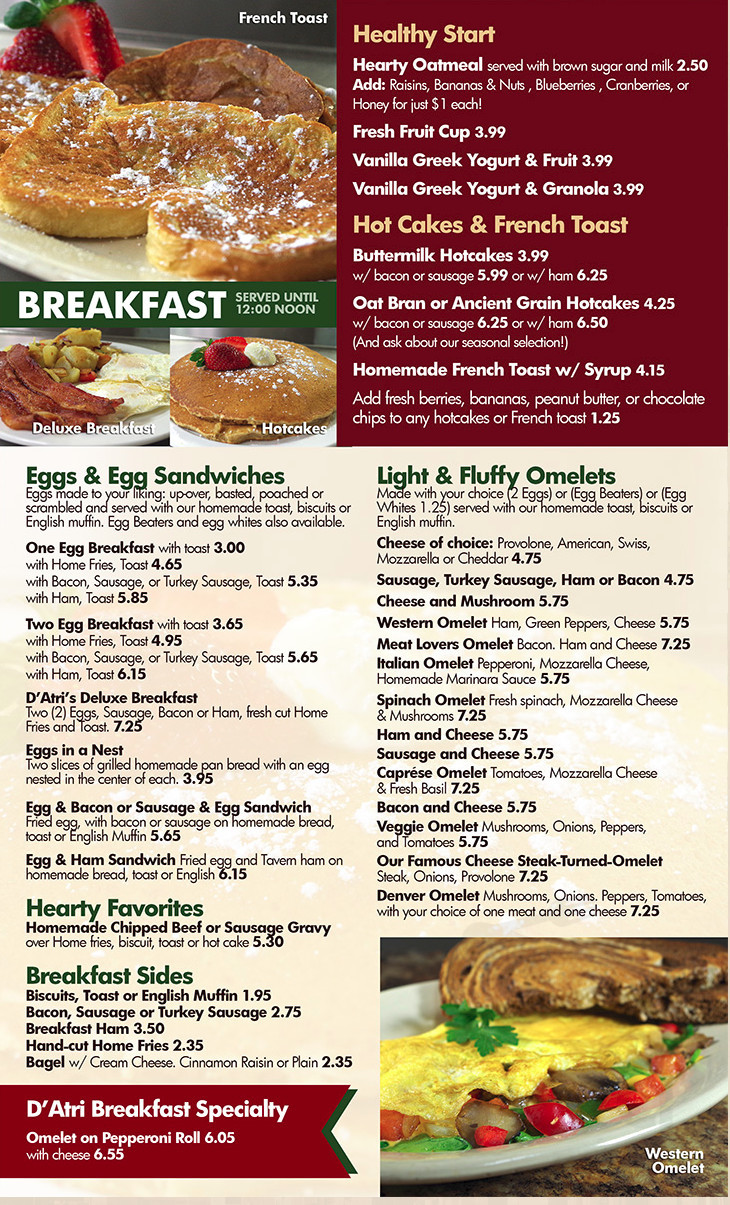 Menu for D'Atri's Restaurant in Cumberland, Maryland, United States