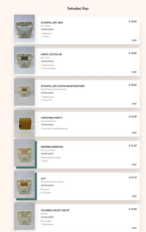 Lineage Coffee Roasting menu in Orlando, Florida, USA