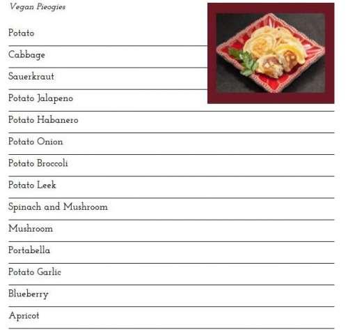 The Pierogi Lady menu in Akron, Ohio, USA