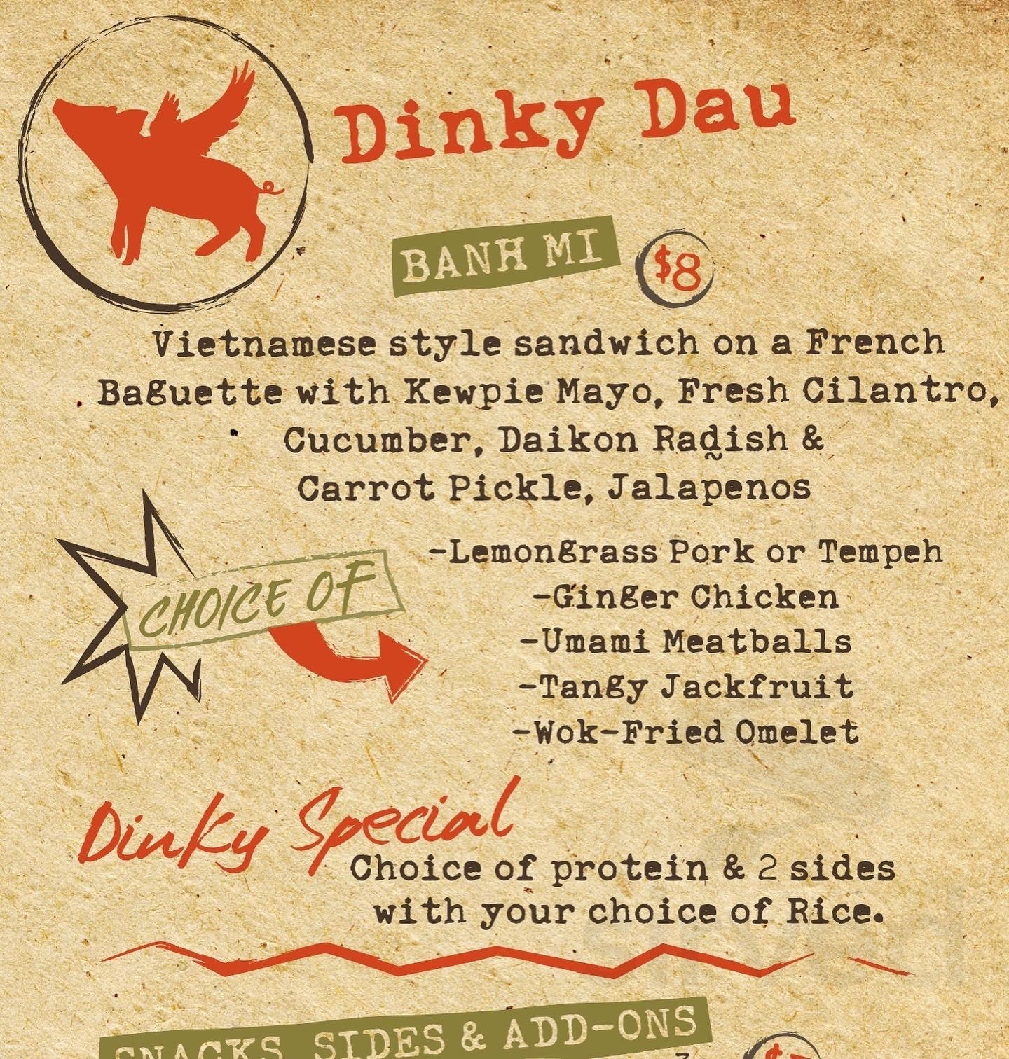 Dinky dau menu in Bend, Oregon, USA