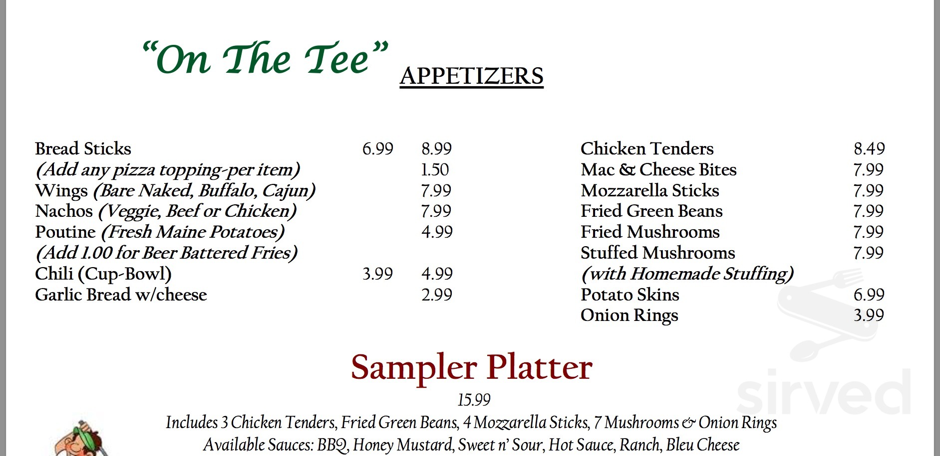Par & Grill menu in Caribou, Maine, USA