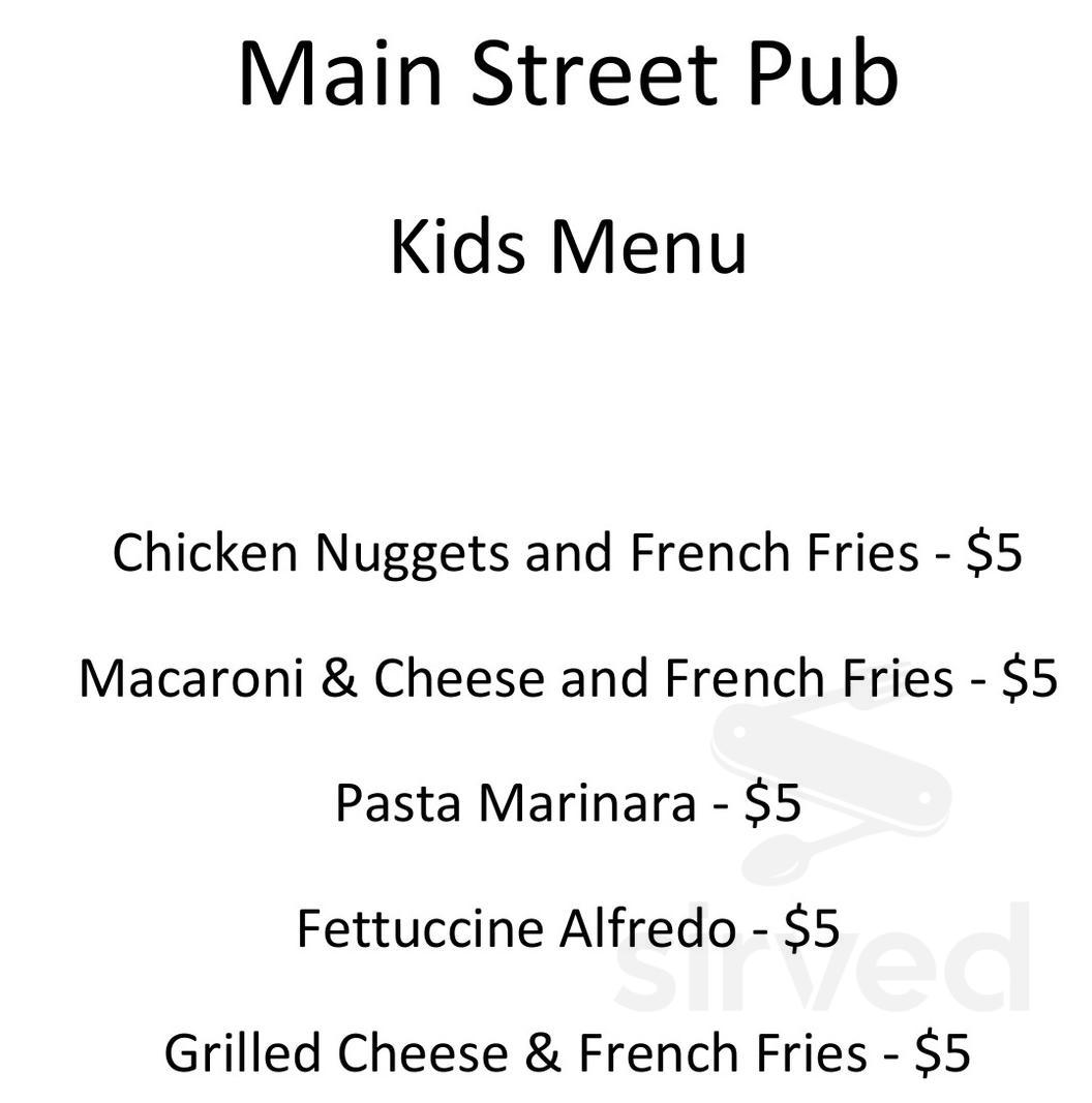 Main Street Pub menu in Bally, Pennsylvania, USA
