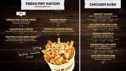 Steak Escape menu in Collierville, Tennessee, USA