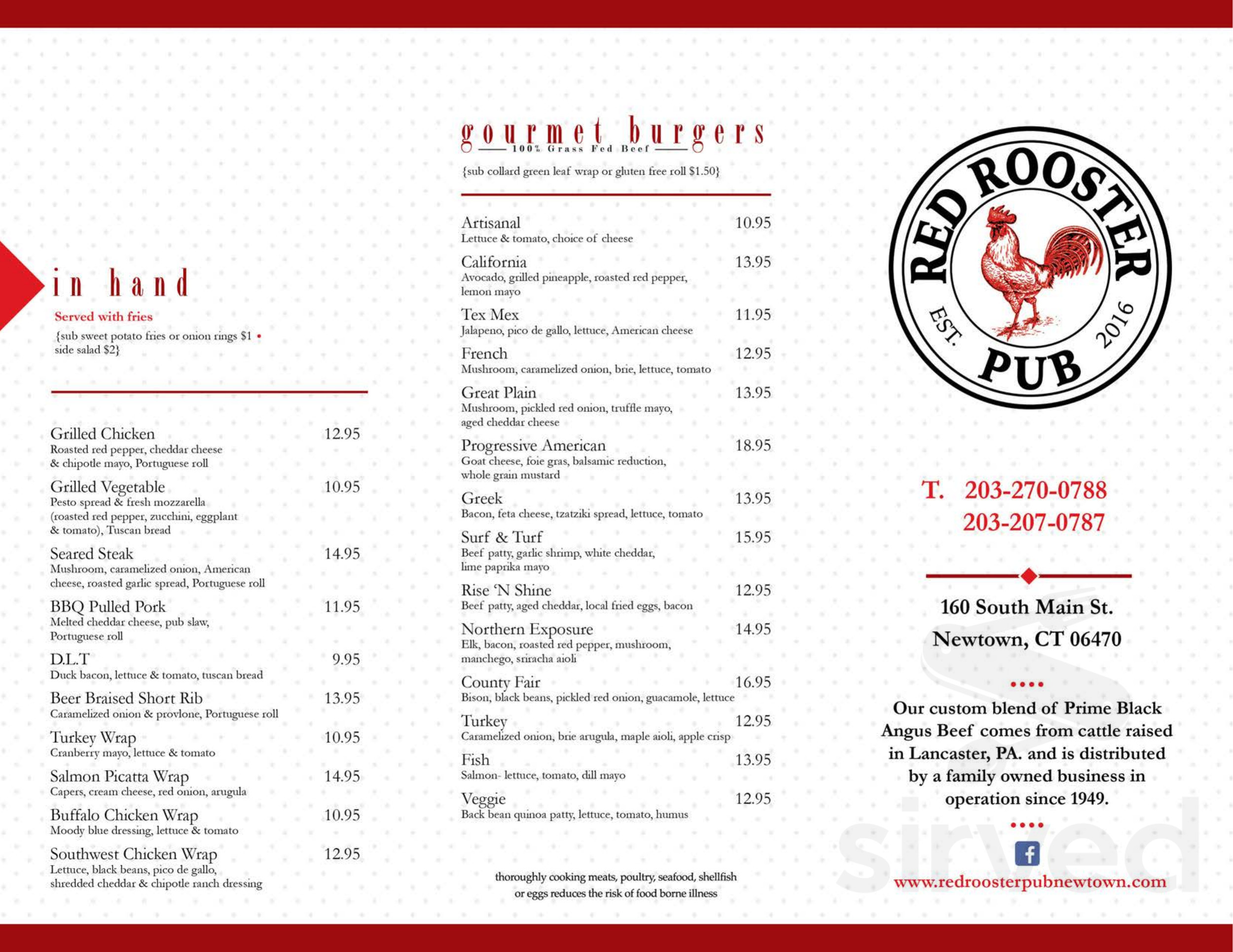 Red Rooster Pub menu in Wilton, Connecticut, USA