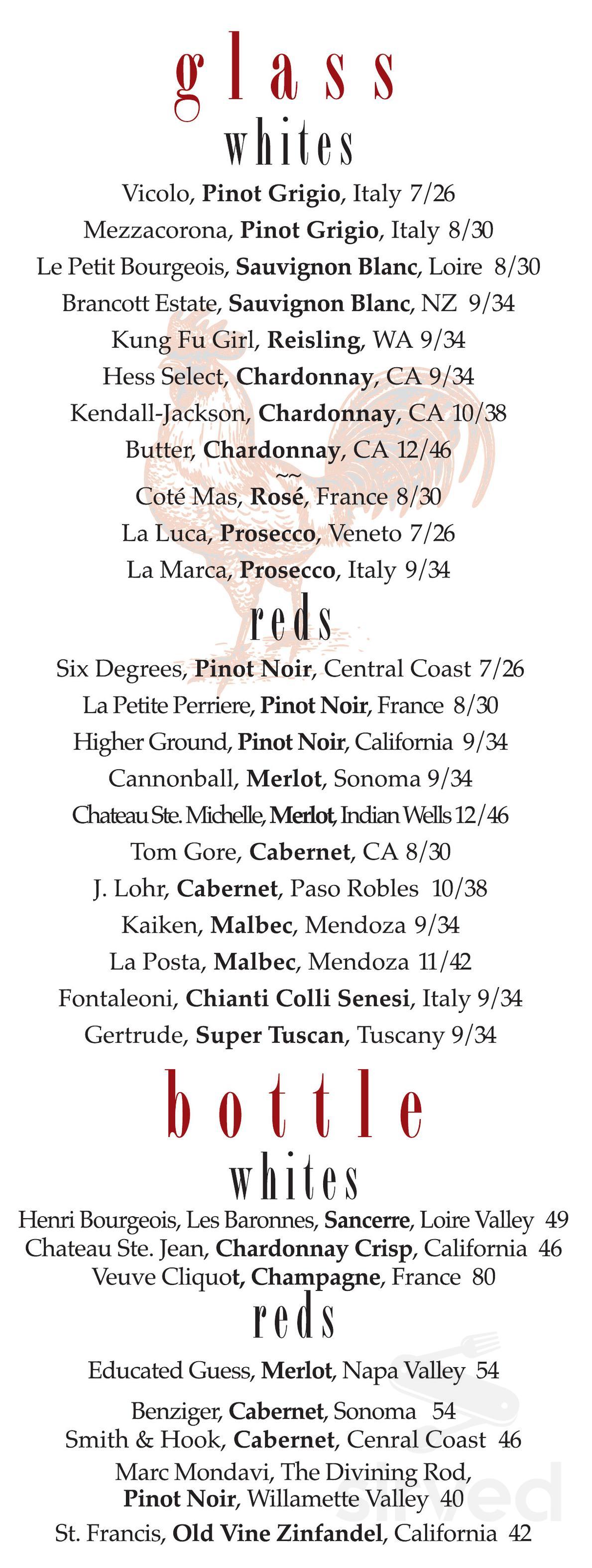 Red Rooster Pub menu in Wilton, Connecticut, USA