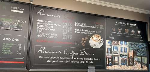 Puccini's Deli menu in North Vancouver, British Columbia, Canada