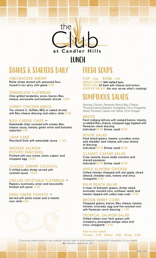 The Club at Candler Hills menu in Ocala, Florida, USA