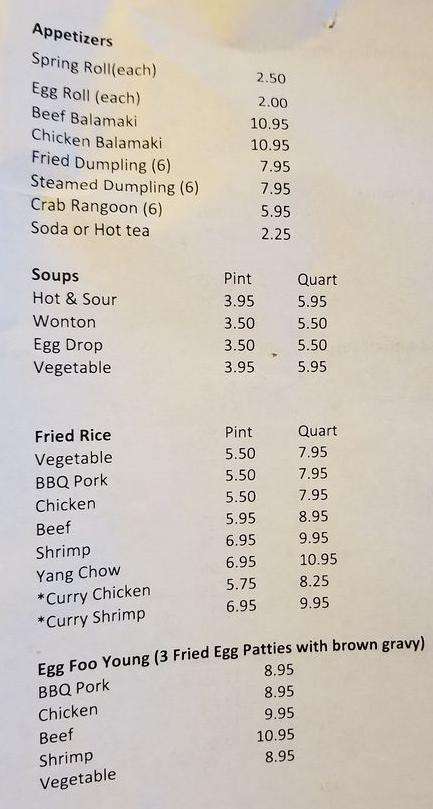 New China King menu in Howell, Michigan, USA