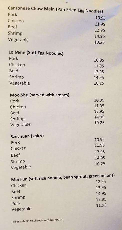 New China King menu in Howell, Michigan, USA