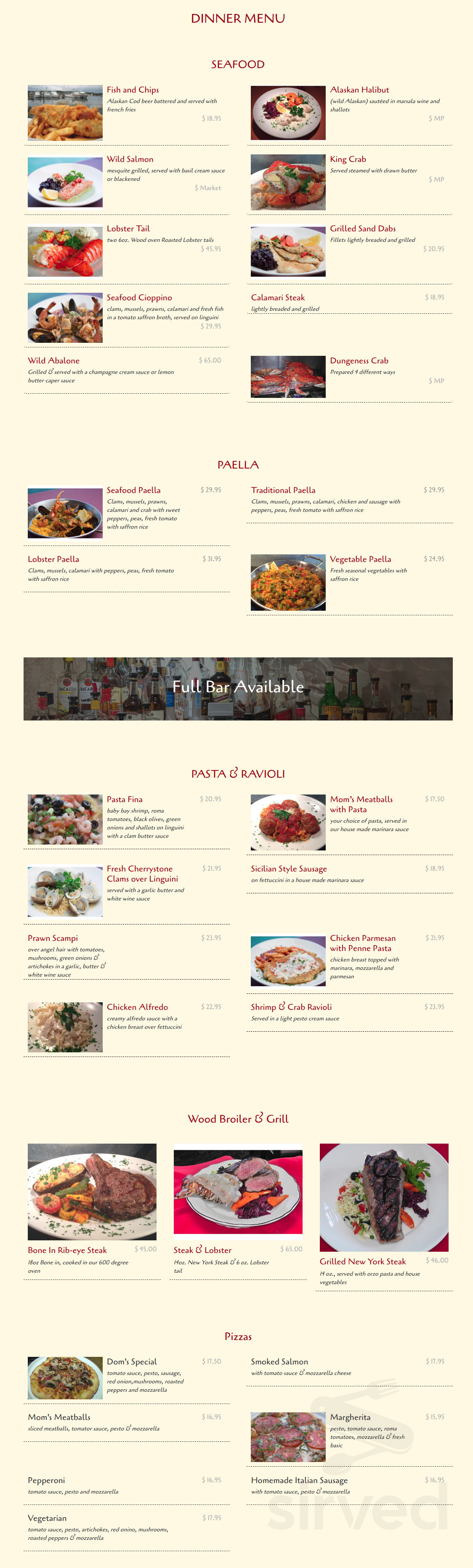 Menu - Monterey CA's Café Fina | Sirved