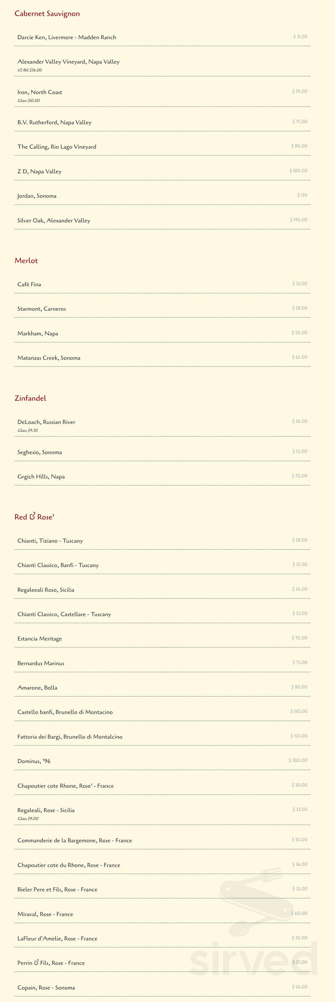 Menu - Monterey CA's Café Fina | Sirved