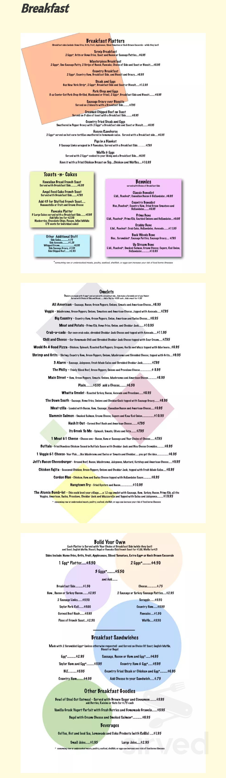 The Plaid Turnip menu in Suffolk, Virginia, USA