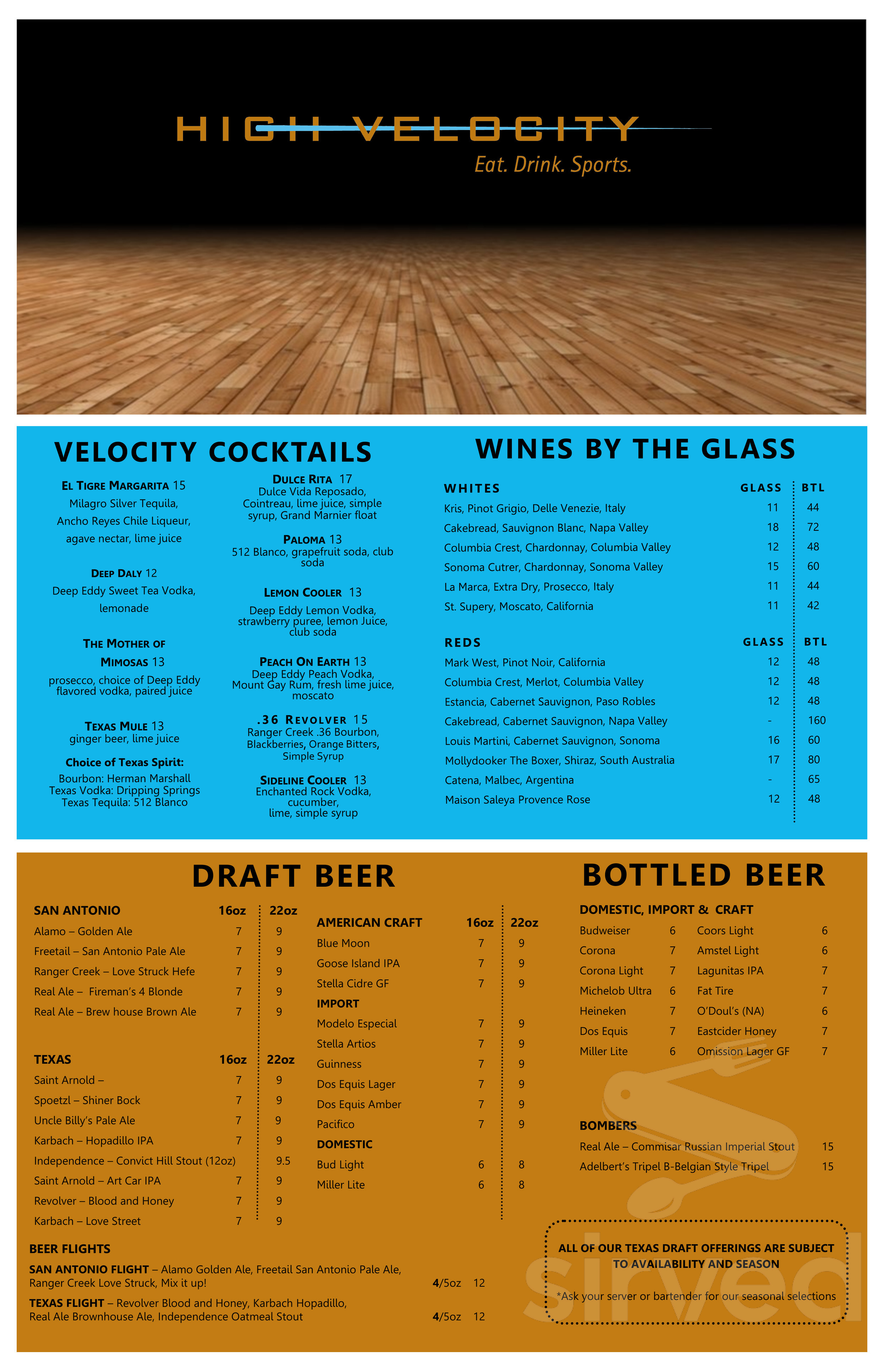 High Velocity menus in San Antonio, Texas, United States