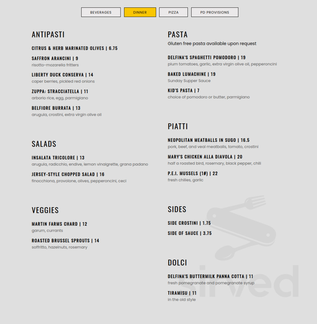 Pizzeria Delfina - Mission menus in San Francisco, California, United ...