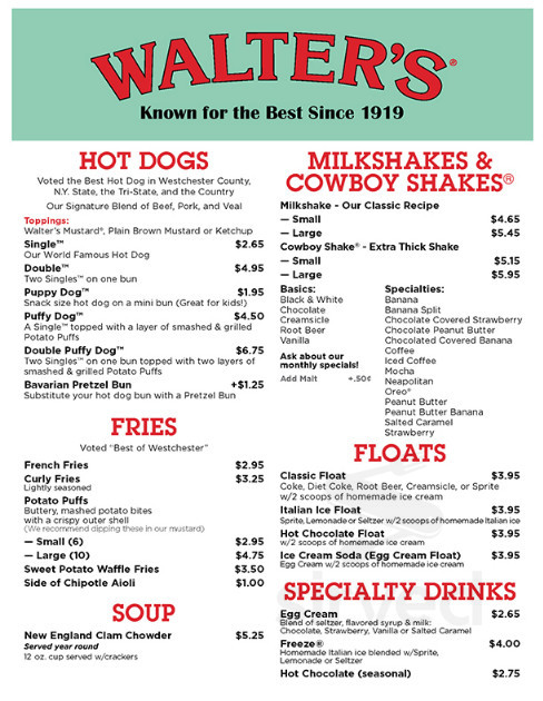 Walter's Hot Dogs menus in White Plains, New York, United States