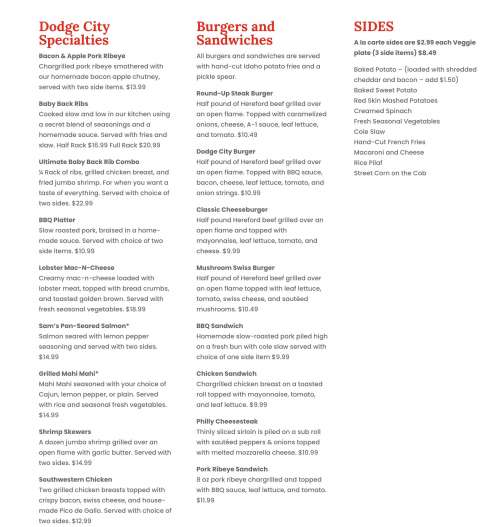 Dodge City Steakhouse Elkin menu in Elkin, North Carolina, USA