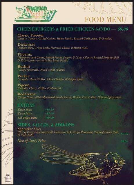 Darling Aviary menu in Sacramento, California, USA