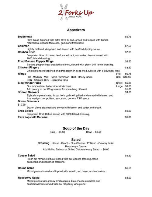 2 Forks Up menu in Getzville, New York, USA