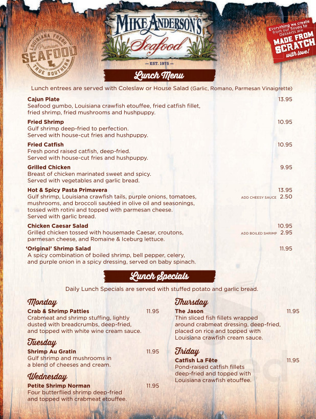 Menu for Mike Anderson's - Baton Rouge in Baton Rouge, LA | Sirved