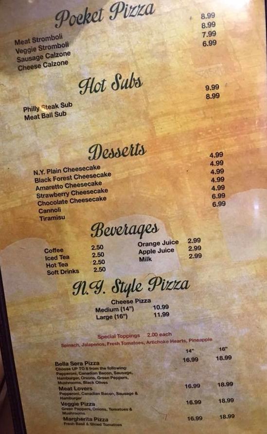 Bella Sera of Fredericksburg Texas menu in Fredericksburg, Texas, USA