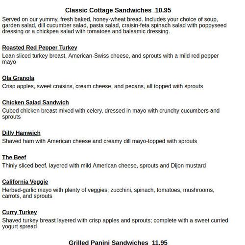Cottage Cafe & Catering menu in Casper, Wyoming, USA