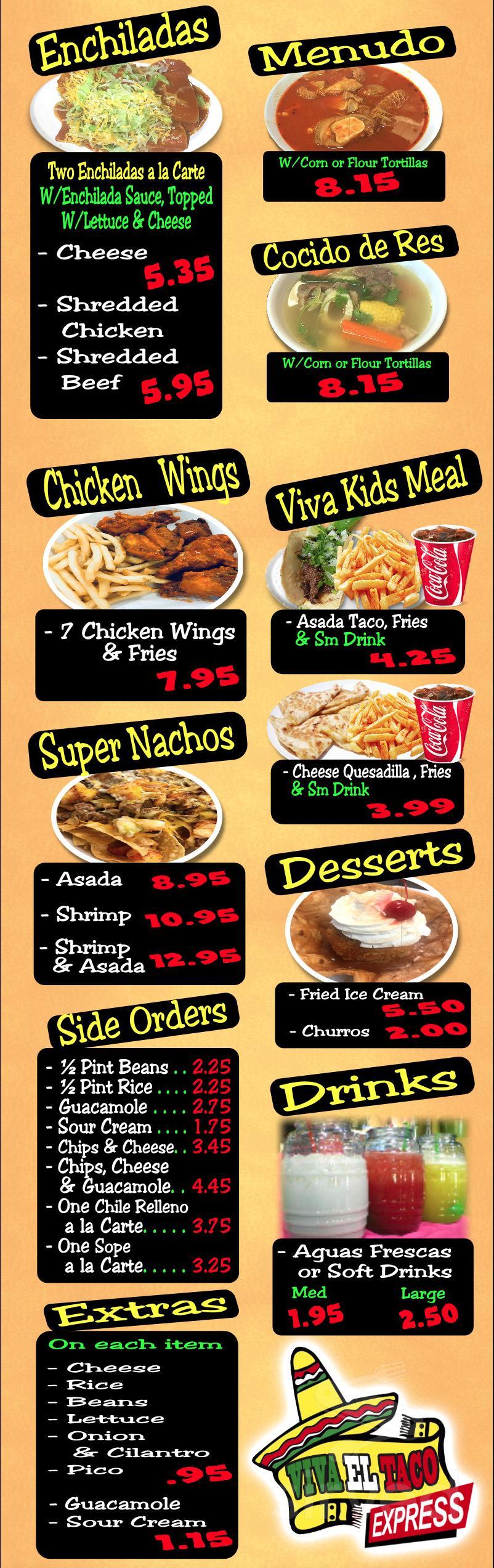 Viva El Taco Express menu in Las Vegas, Nevada, USA