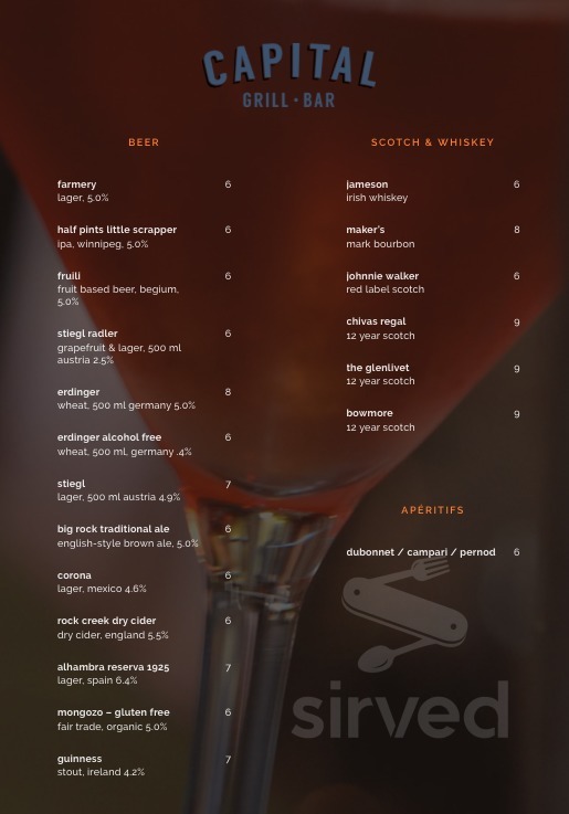 Capital Grill & Bar menu in Winnipeg, Manitoba, Canada