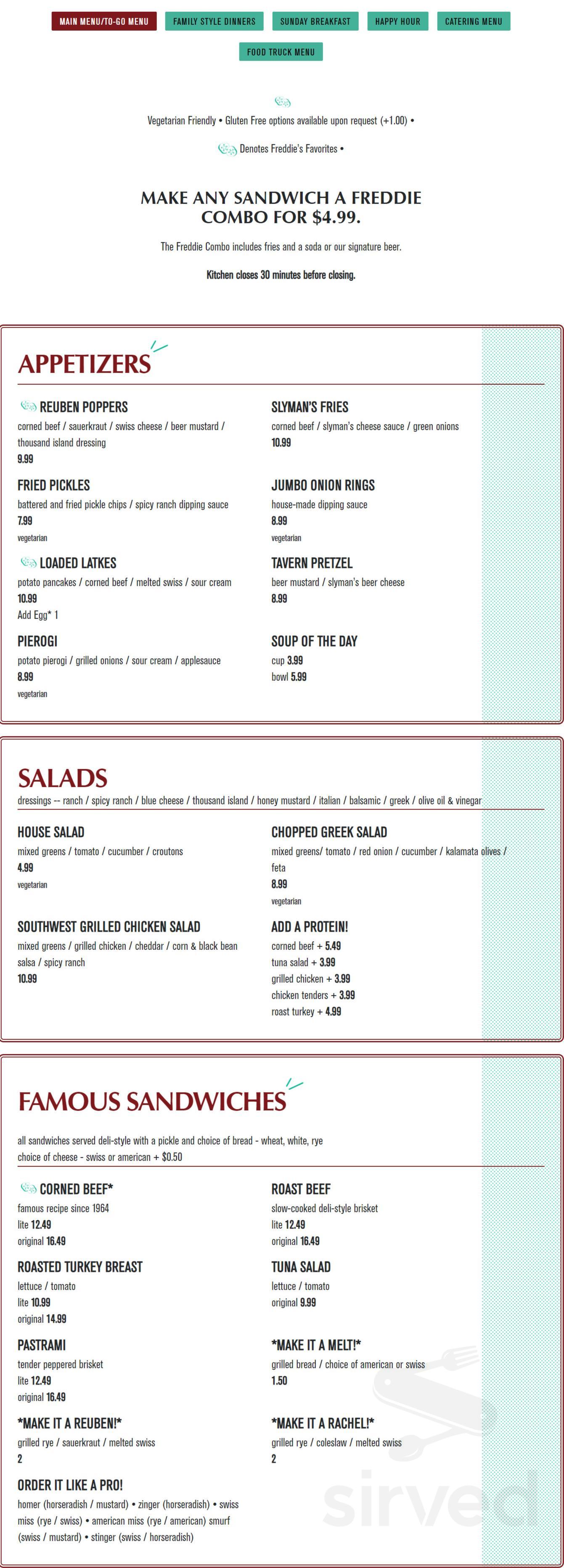Menu for Slyman's Tavern Independence in Independence, OH | Sirved