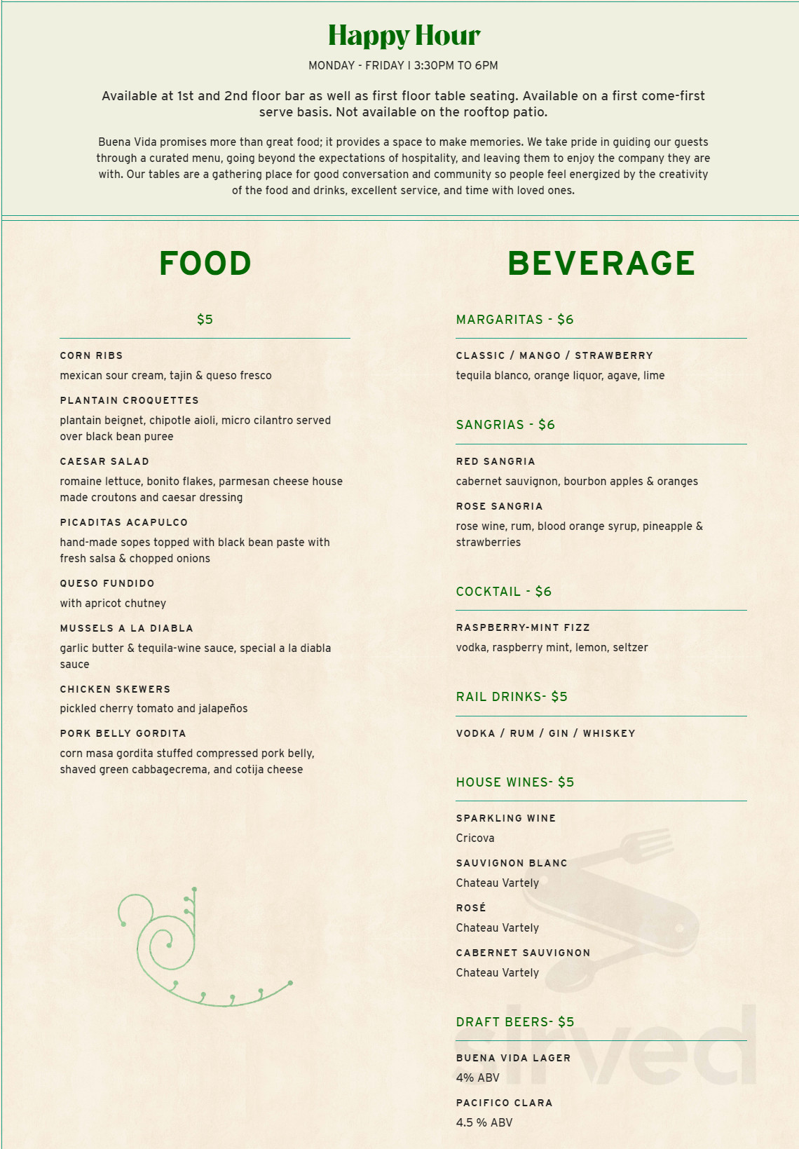 Buena Vida Gastrolounge menu in Arlington, Virginia, USA
