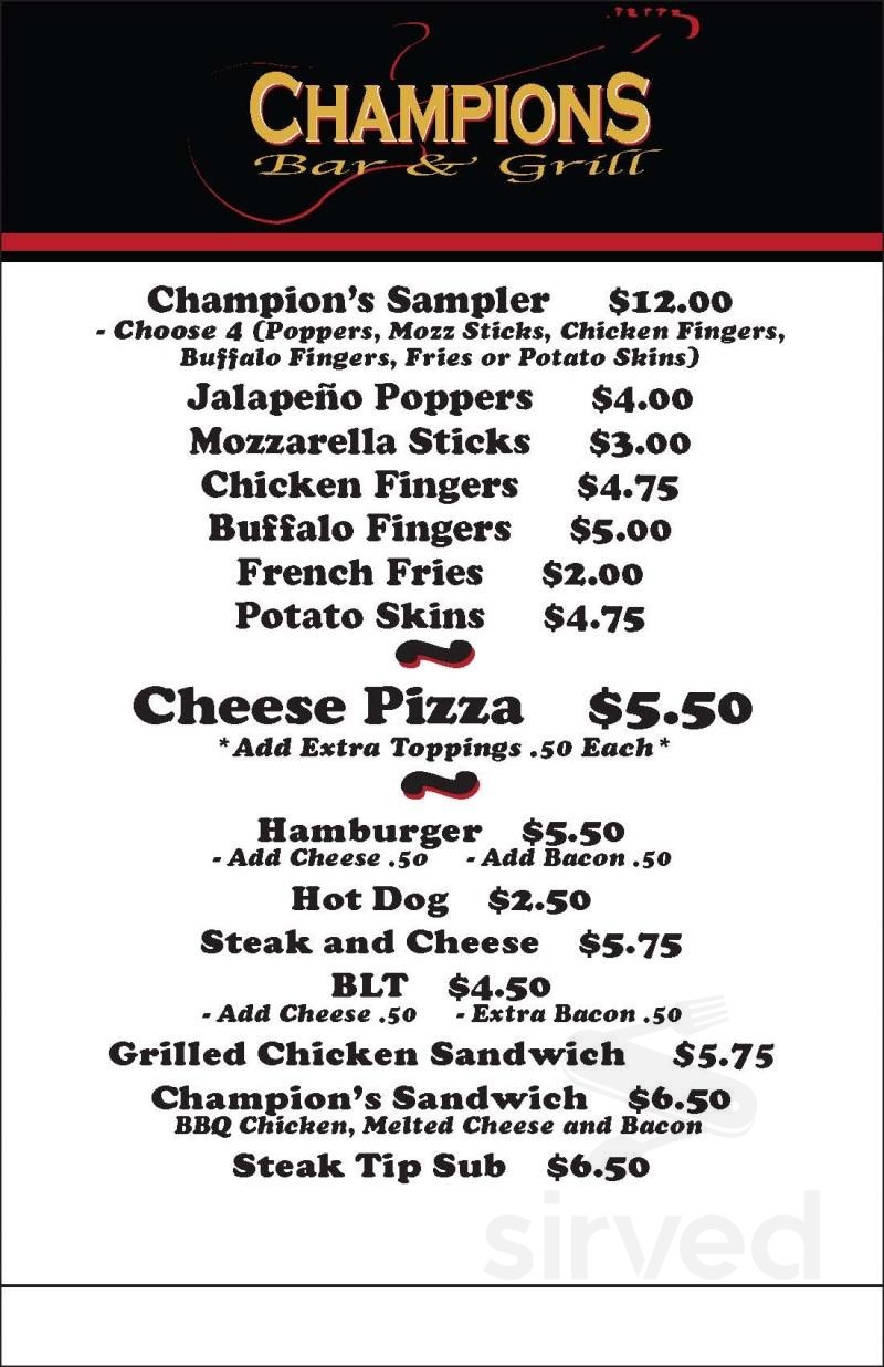 Champions Cafe menu in Everett, Massachusetts, USA