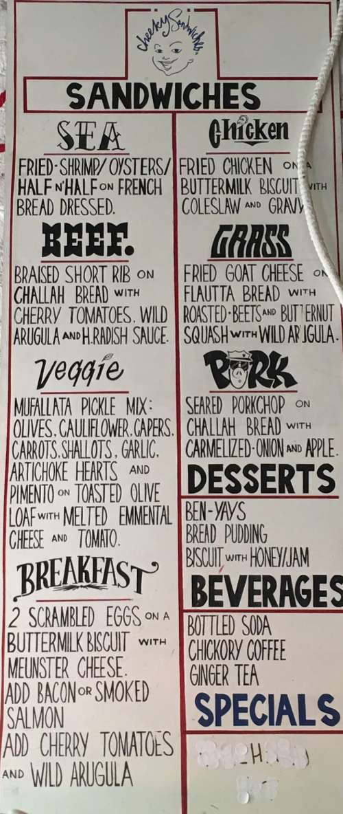 Cheeky Sandwiches menu in New York, New York, USA